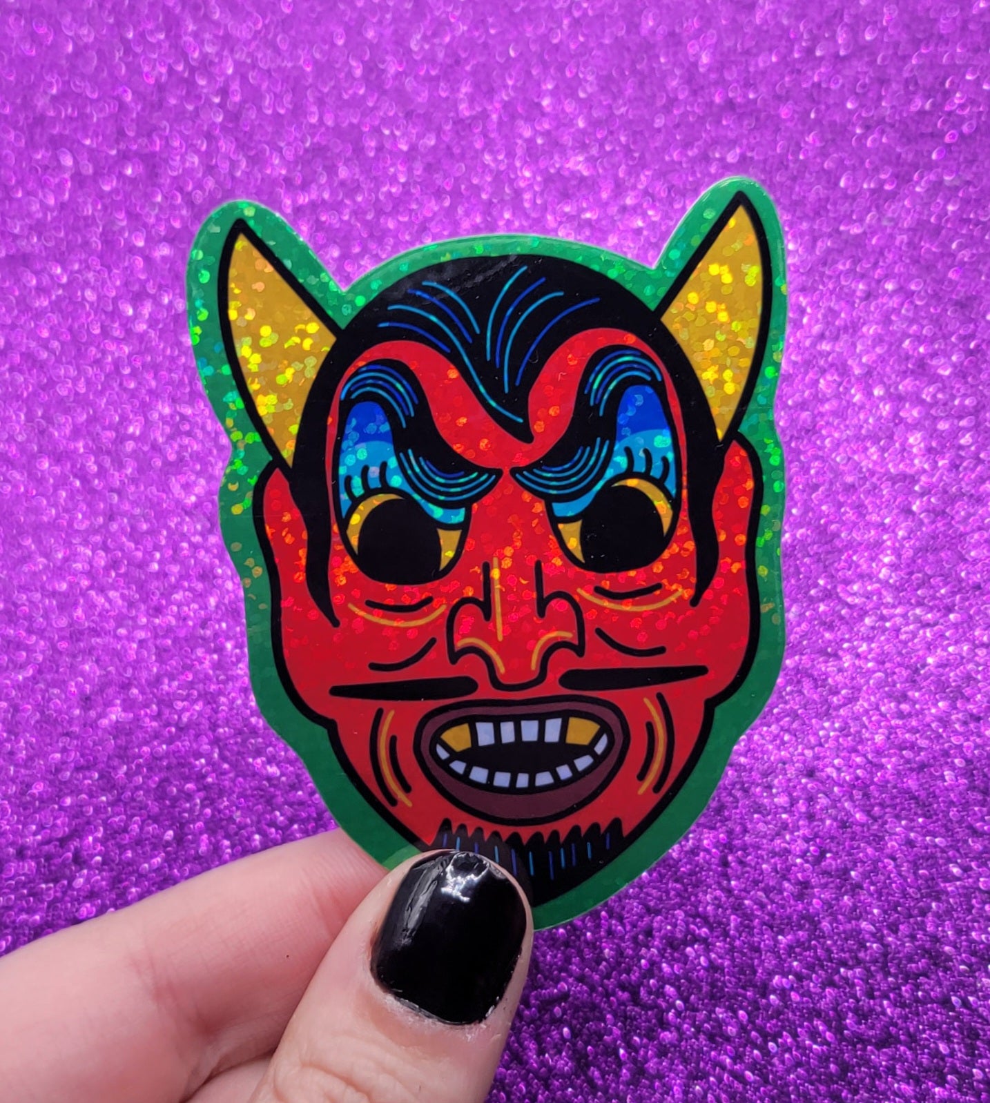 Devil Halloween Mask Holographic Sticker 2.5"x3" – Printy Vibes