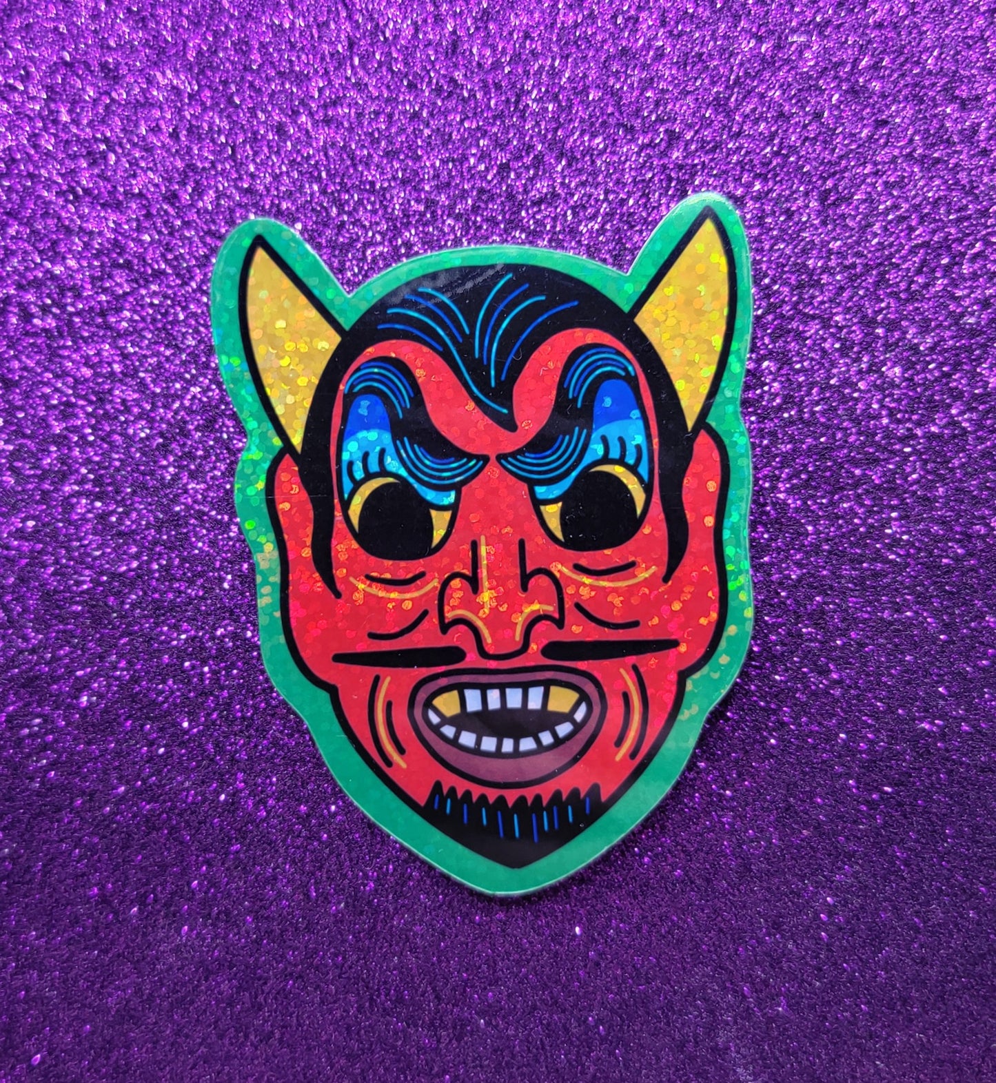 Devil Halloween Mask Holographic Sticker 2.5"x3" – Printy Vibes